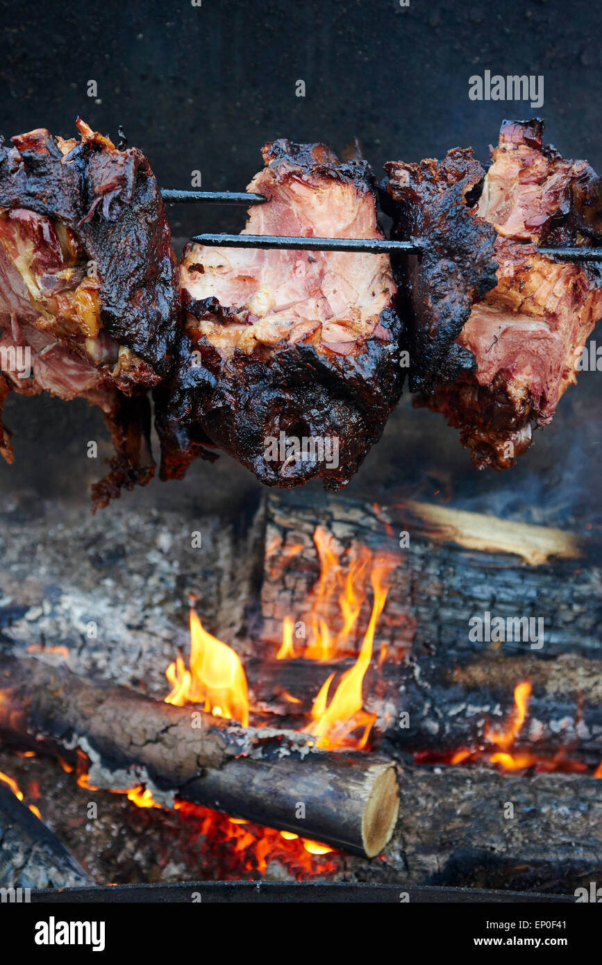 Ham fried on open fire Stock Photo - Alamy