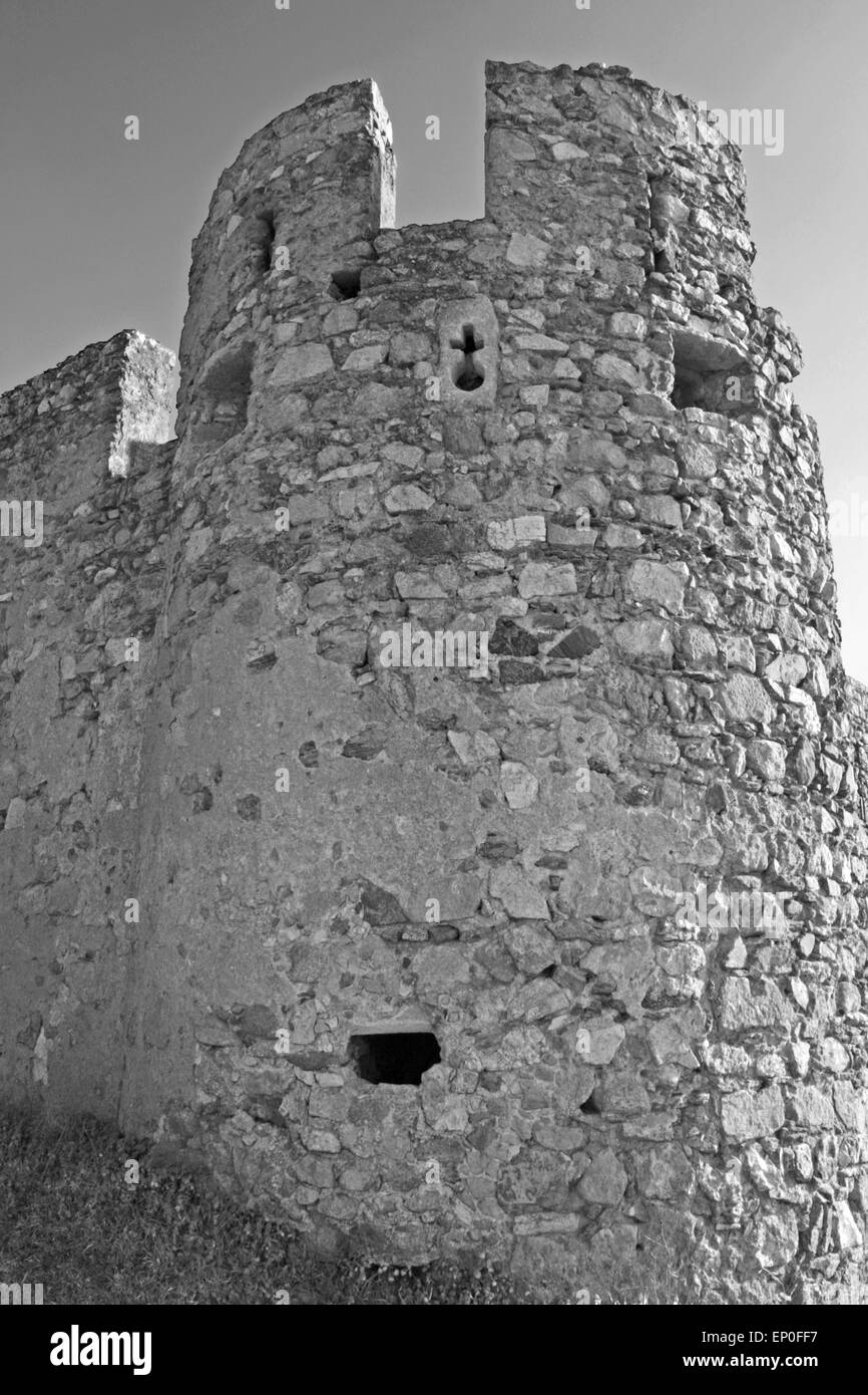 Round tower in the wall of a medieval castle Stock Photo - Alamy