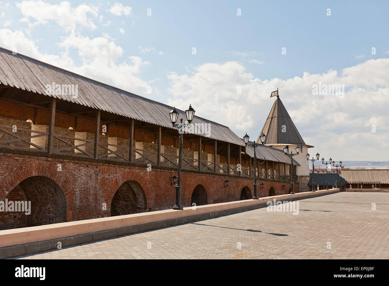 Defensive wall and Southwest tower (circa XVI c.) of Kazan Kremlin ...