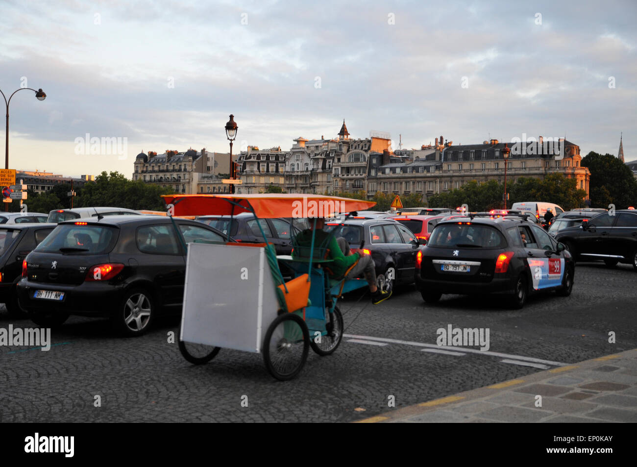 Paris Place de Concorde Traffic congestion Foreground a rickshaw Ile de ...