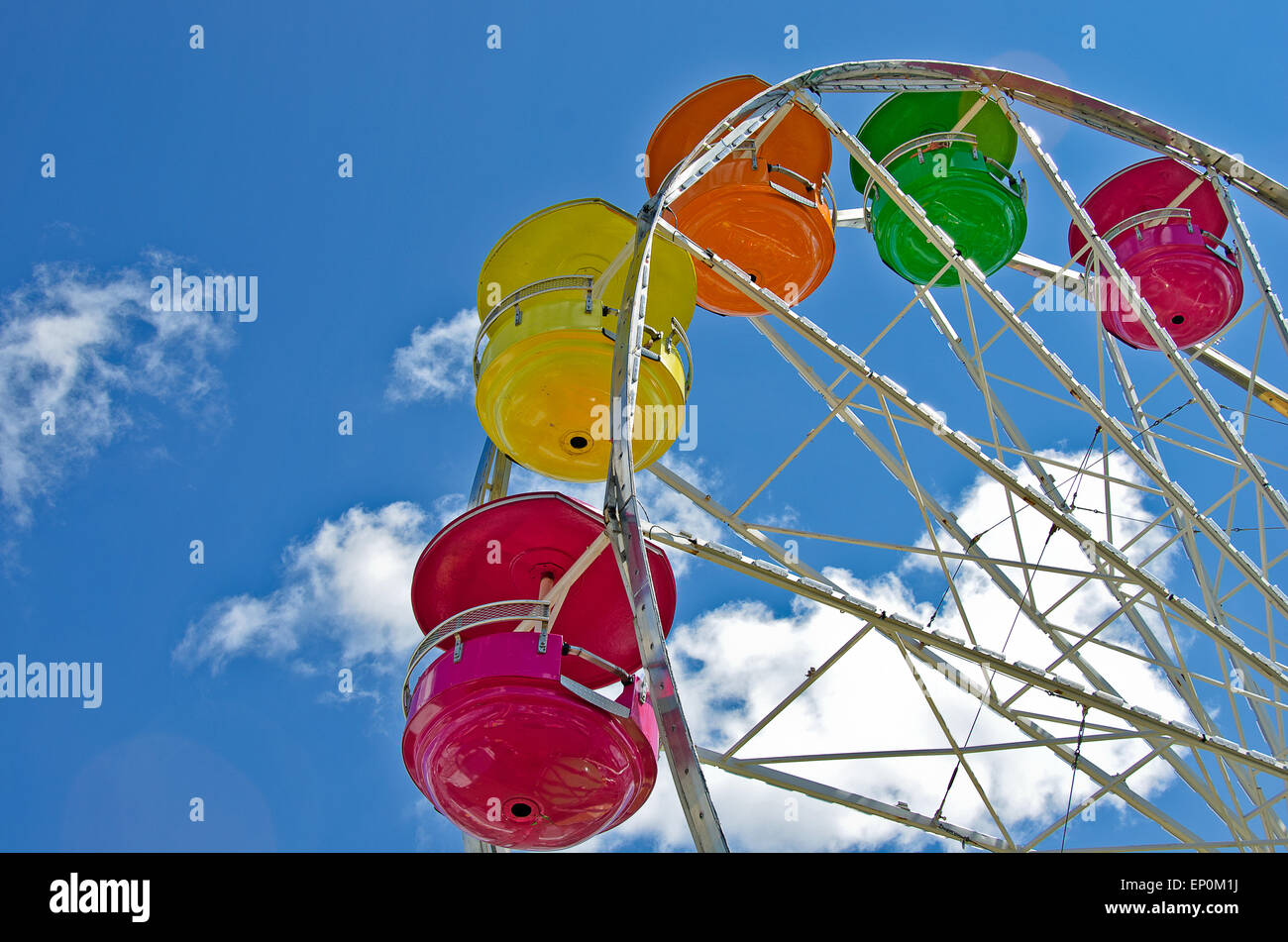 Bright colored Ferris wheel with summer sky background Stock Photo - Alamy