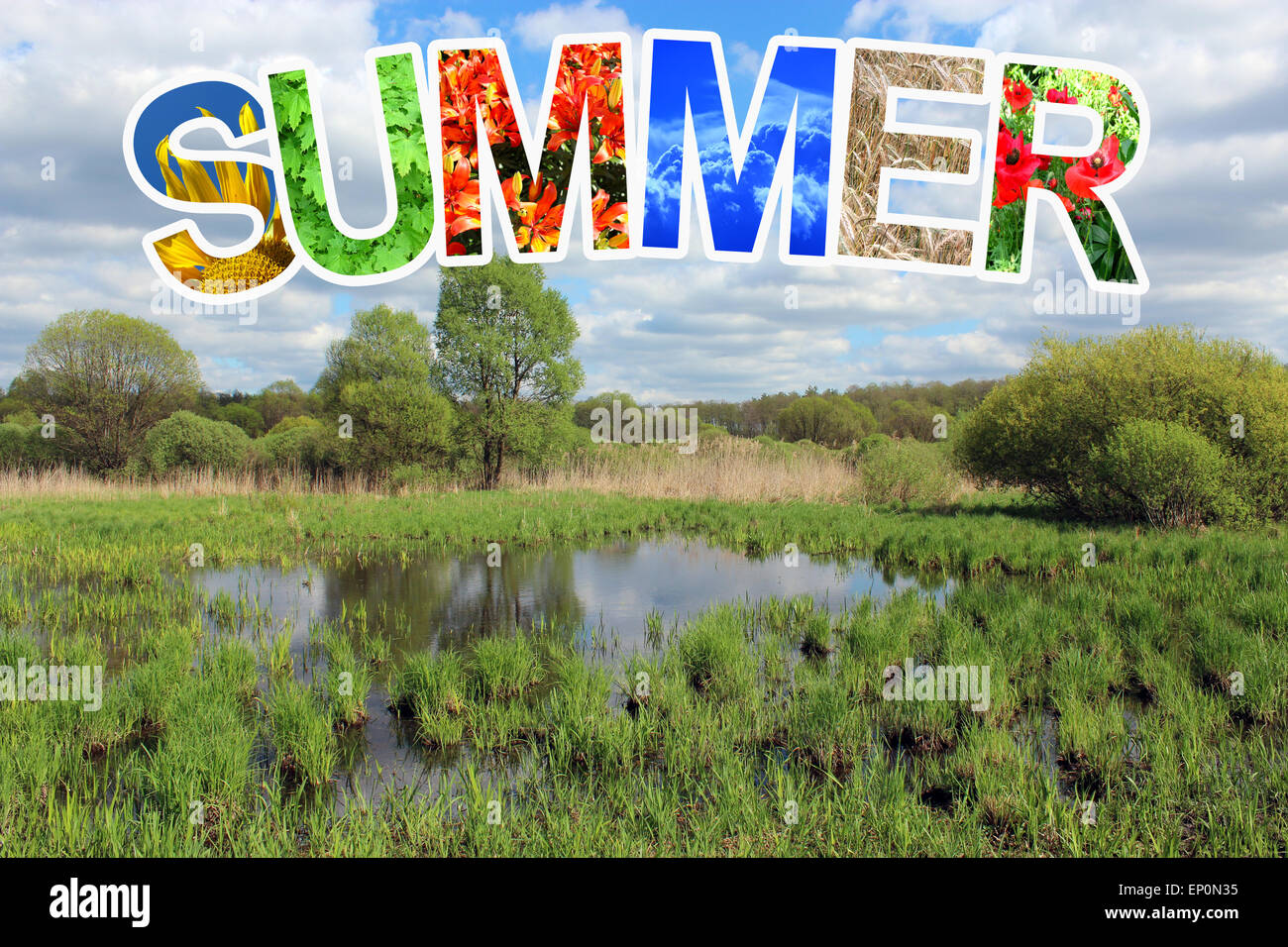 word summer by different letters and beautiful landscape Stock Photo ...