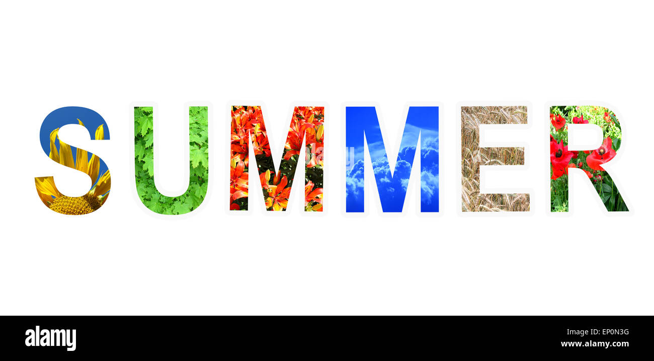 word summer made from different letters from nature Stock Photo - Alamy