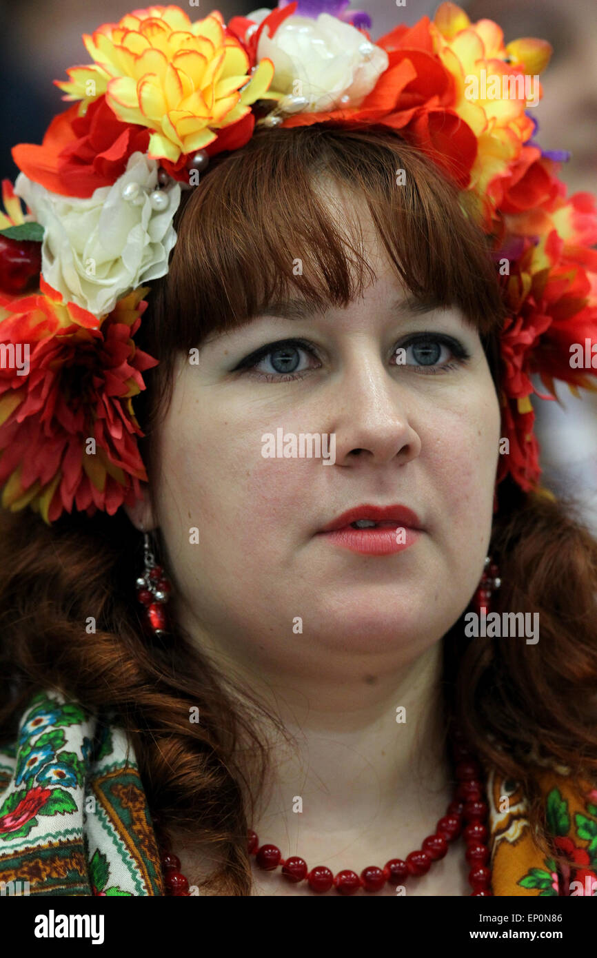Ostrava, Czech Republic. 6th May, 2015. Russian female fan watches the ...