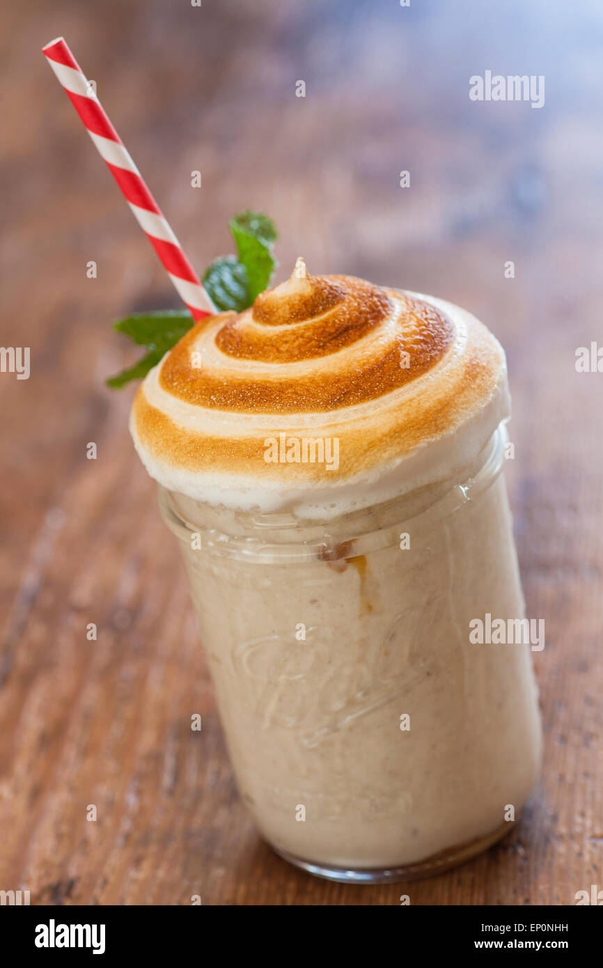 fire-roasted milkshake with caramelized bananas, salted caramel, graham ...