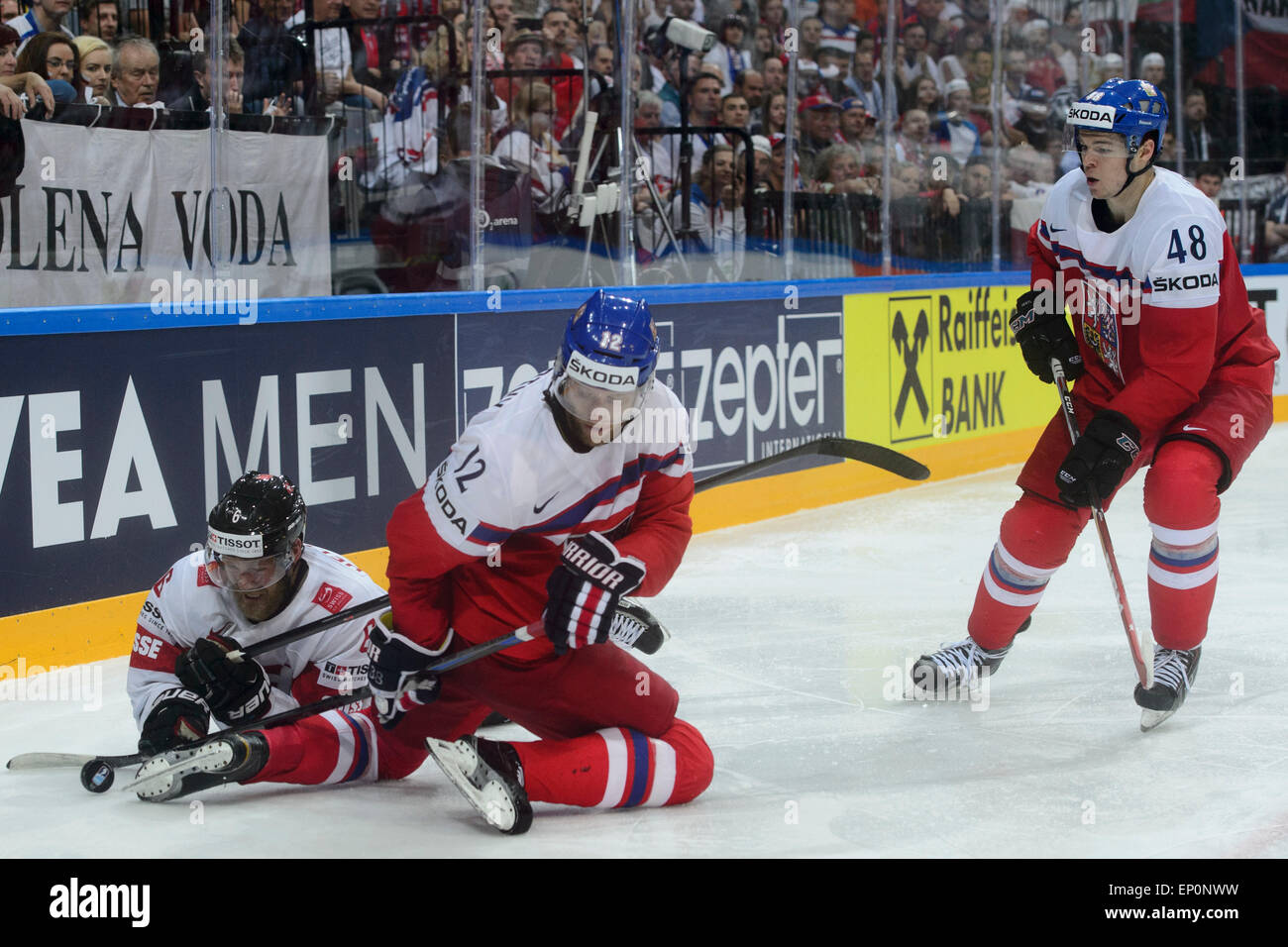 Prague, Czech Republic. 12th May, 2015. From left Swiss defender Timo ...