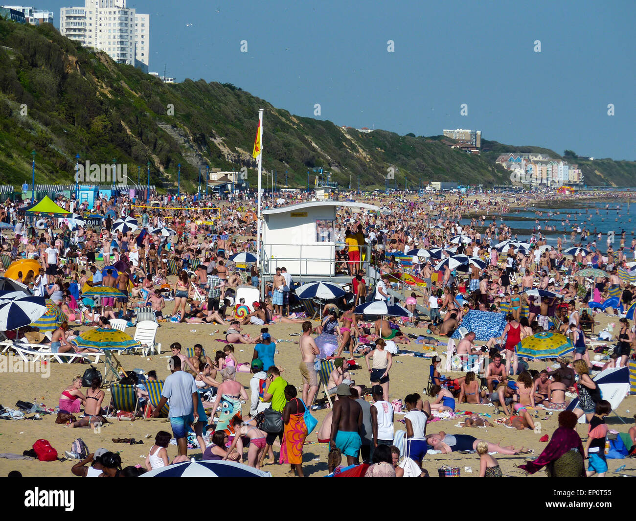 Busy Bournemouth beach during hot british summer Stock Photo - Alamy