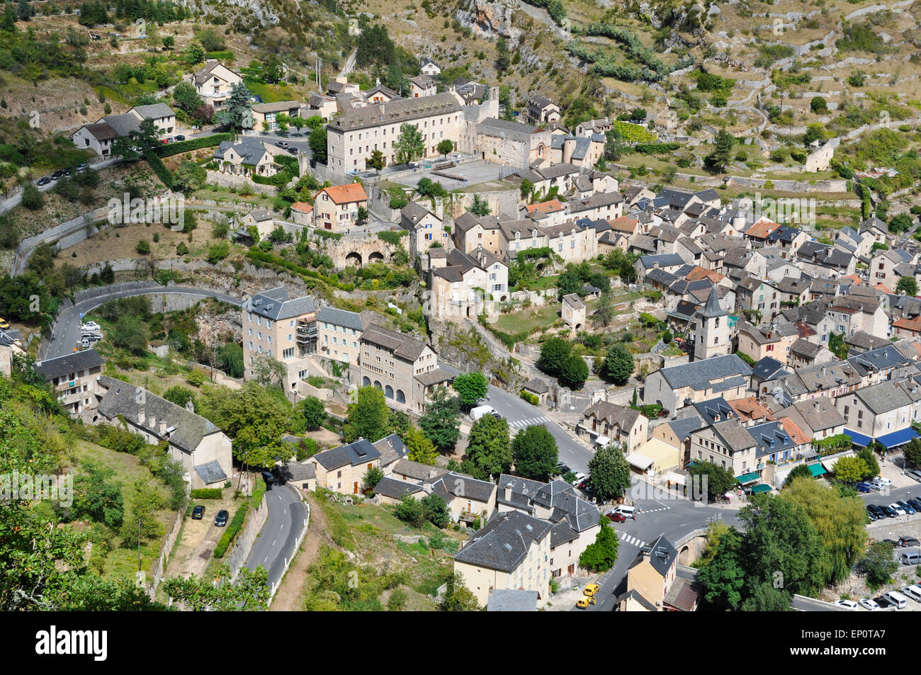 Saint Enimie town in southern French department of Lozere where ...