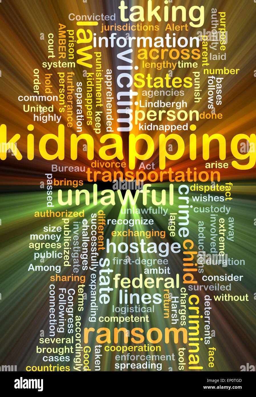 Background concept wordcloud illustration of kidnapping glowing light ...