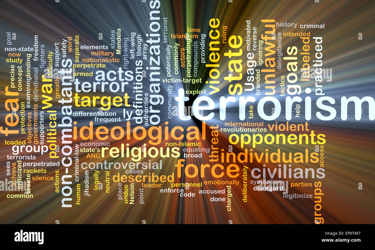 Background concept wordcloud illustration of terrorism glowing light ...
