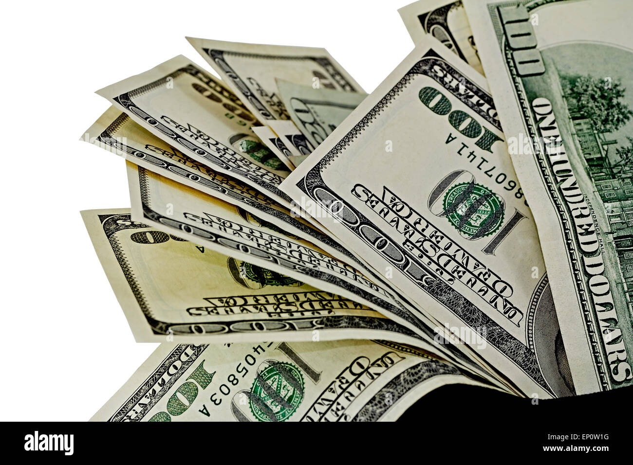 US one hundred dollar bills isolated on white background Stock Photo ...