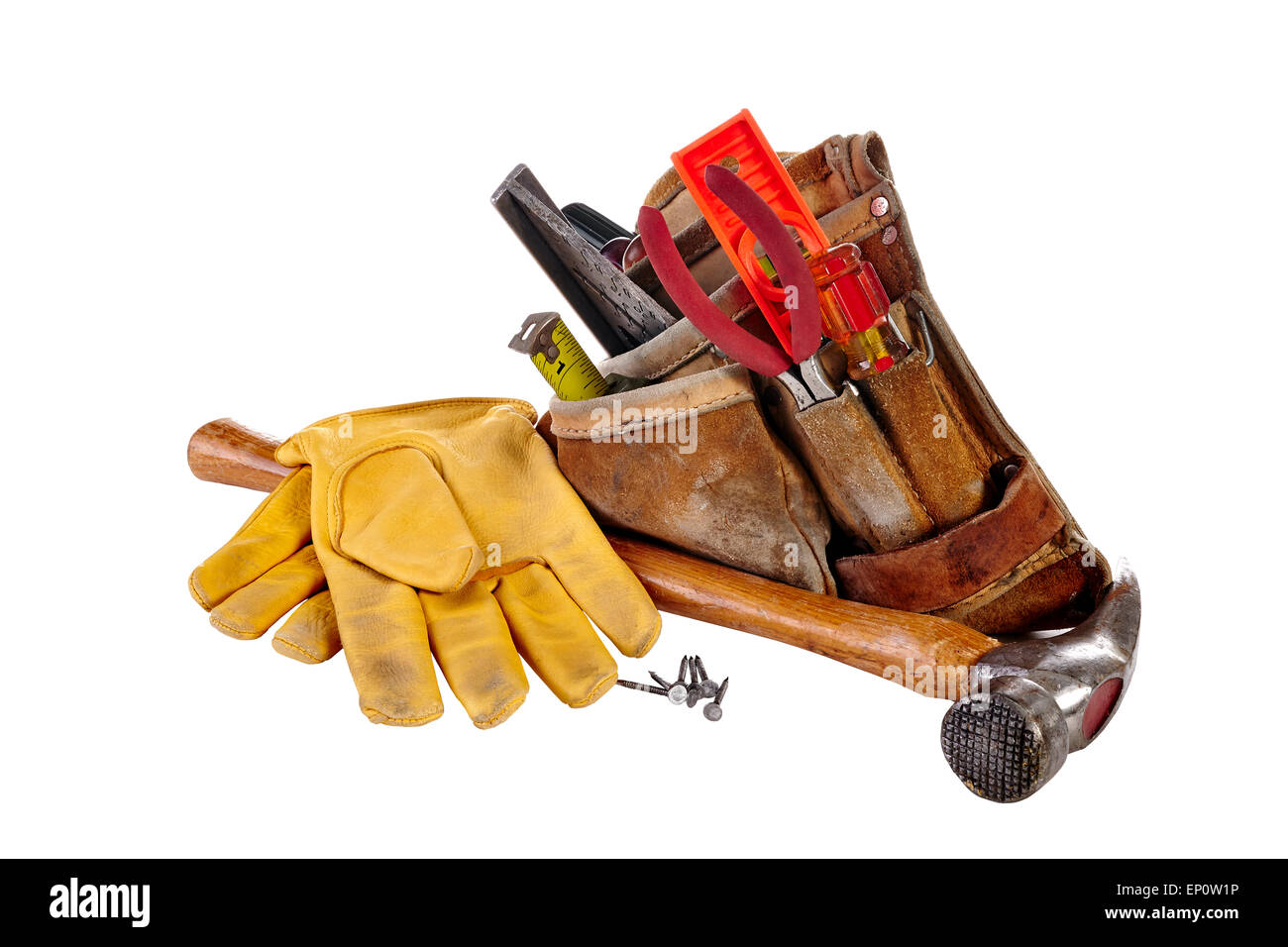 Carpenter tools, hammer, nails, screws, level, tape measure ...