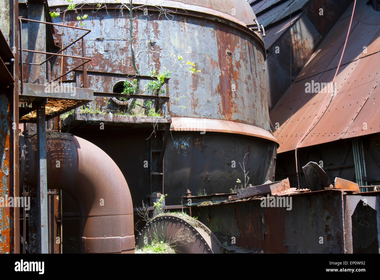Nature growing in ruins of abandoned steel mill Stock Photo - Alamy