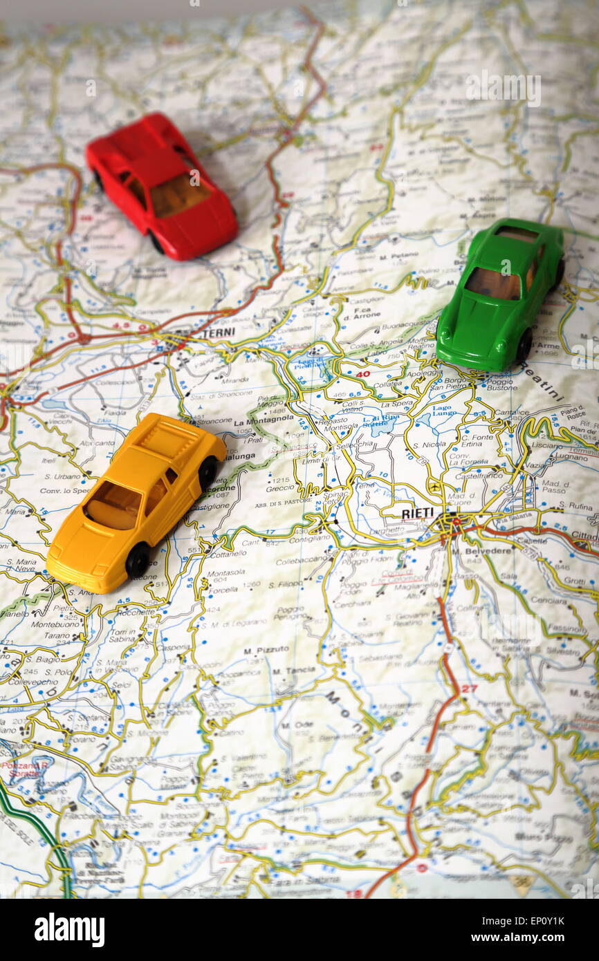 Cars on a road map Stock Photo - Alamy
