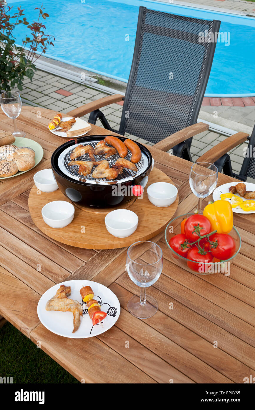 The grill party at pool Stock Photo - Alamy