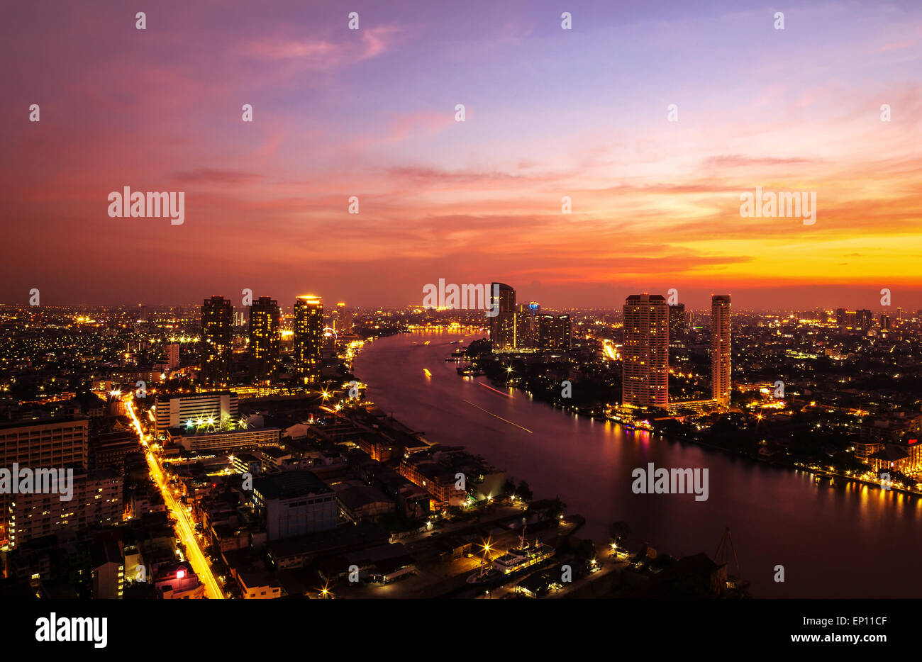 Bangkok City at evening time, Hotel and resident area in the capital of ...
