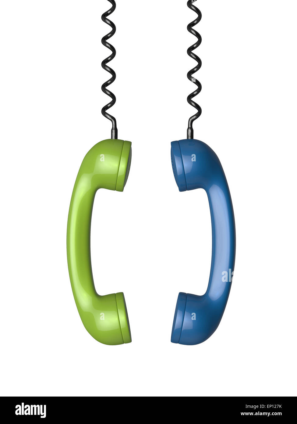 3d rendering of phone receivers hanging isolated on white background ...