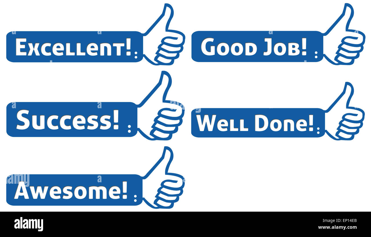 Thumb Up Blue with Text Set Stock Photo - Alamy