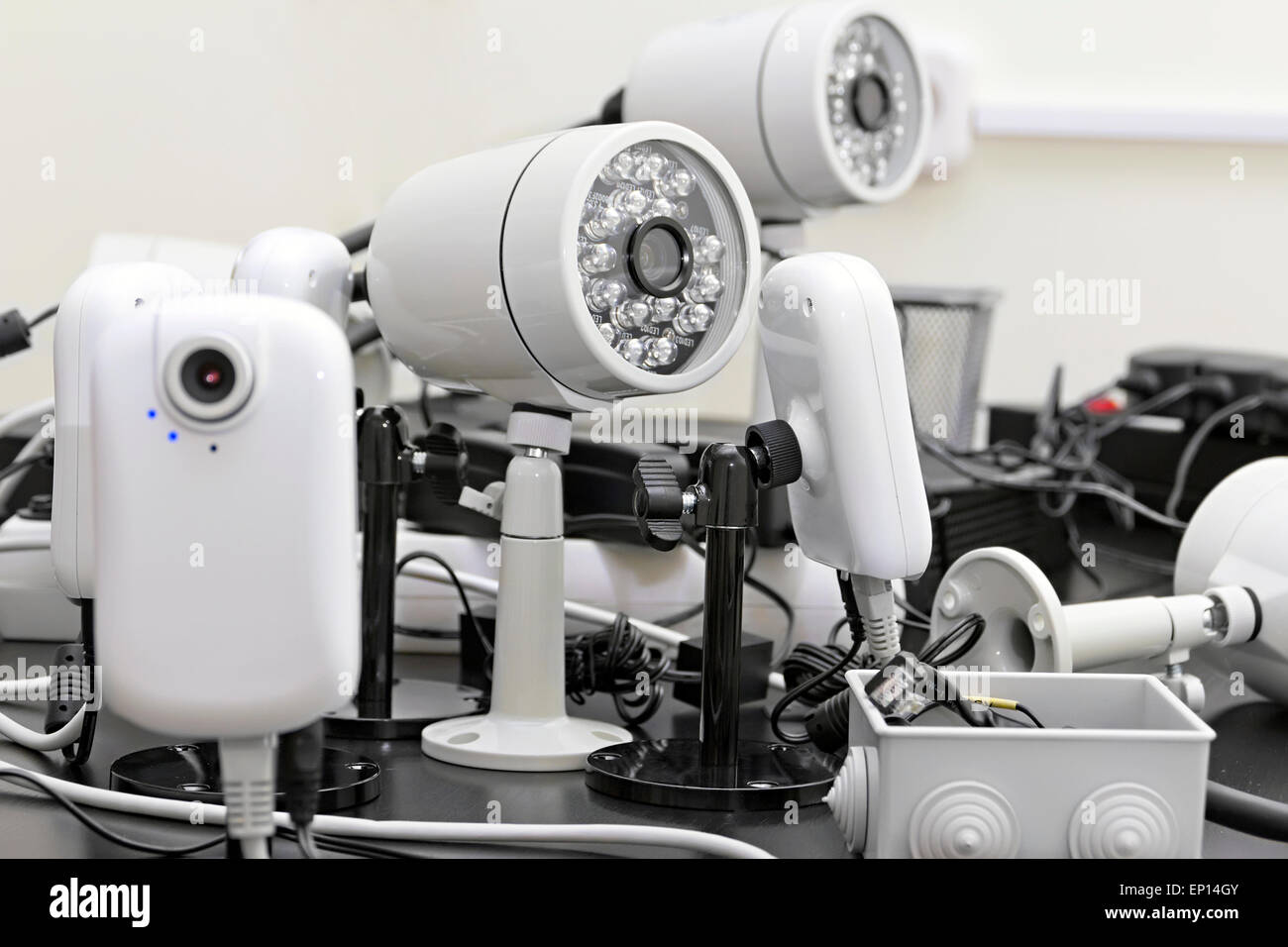 different security cameras pre-wired Stock Photo - Alamy