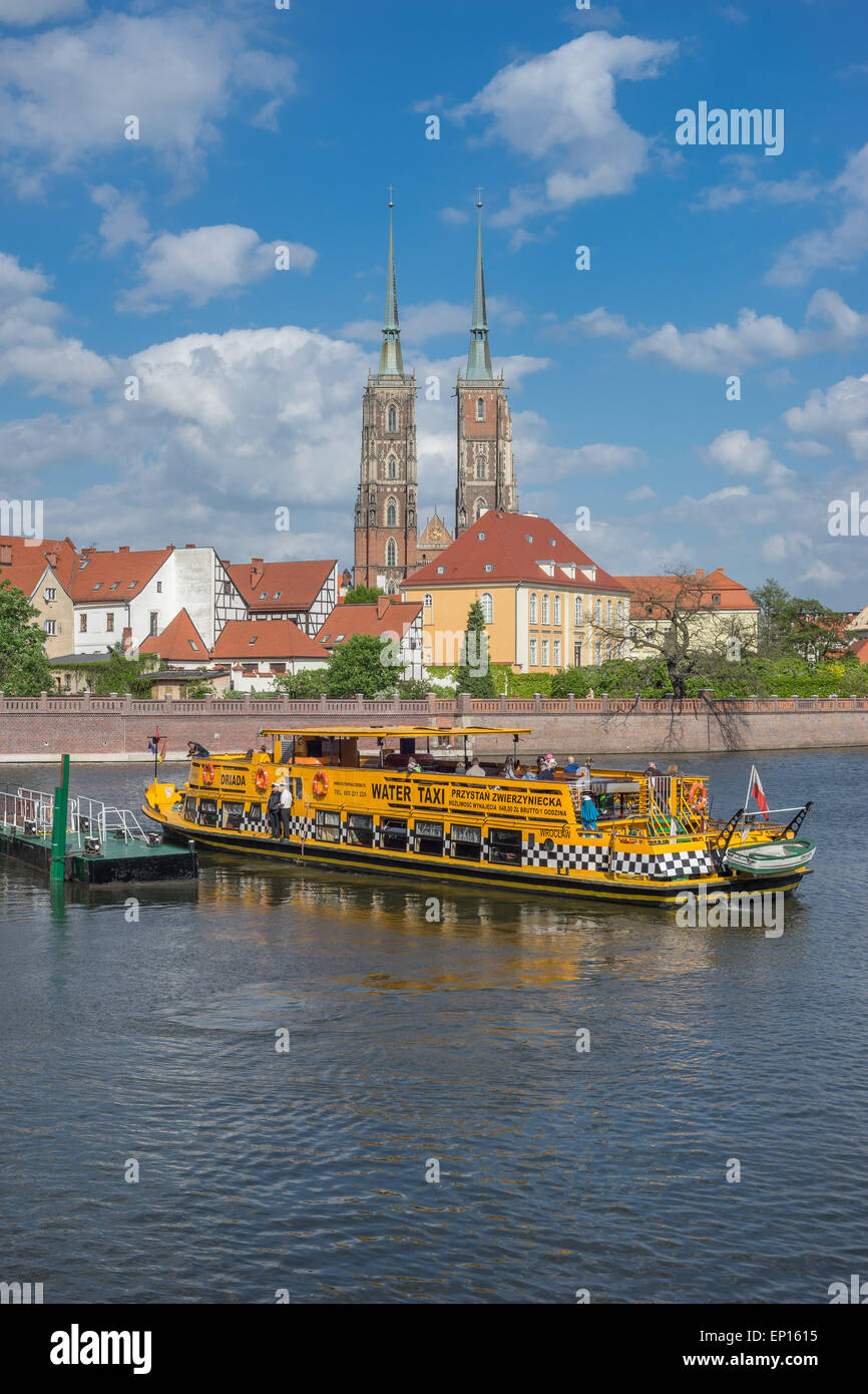Wroclaw Odra River Ostrow Tumski cruising boat sunny spring day Stock ...