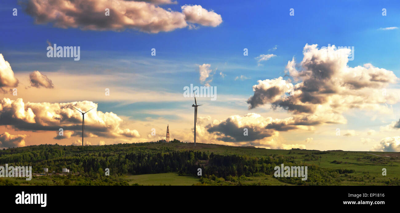 wind turbines with a scenic mountain Stock Photo - Alamy