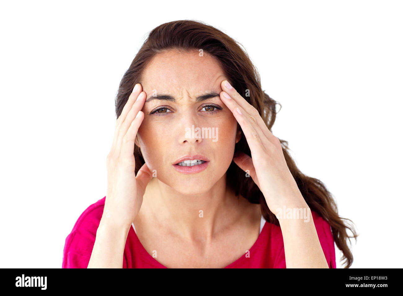 Ill hispanic woman having a headache Stock Photo - Alamy
