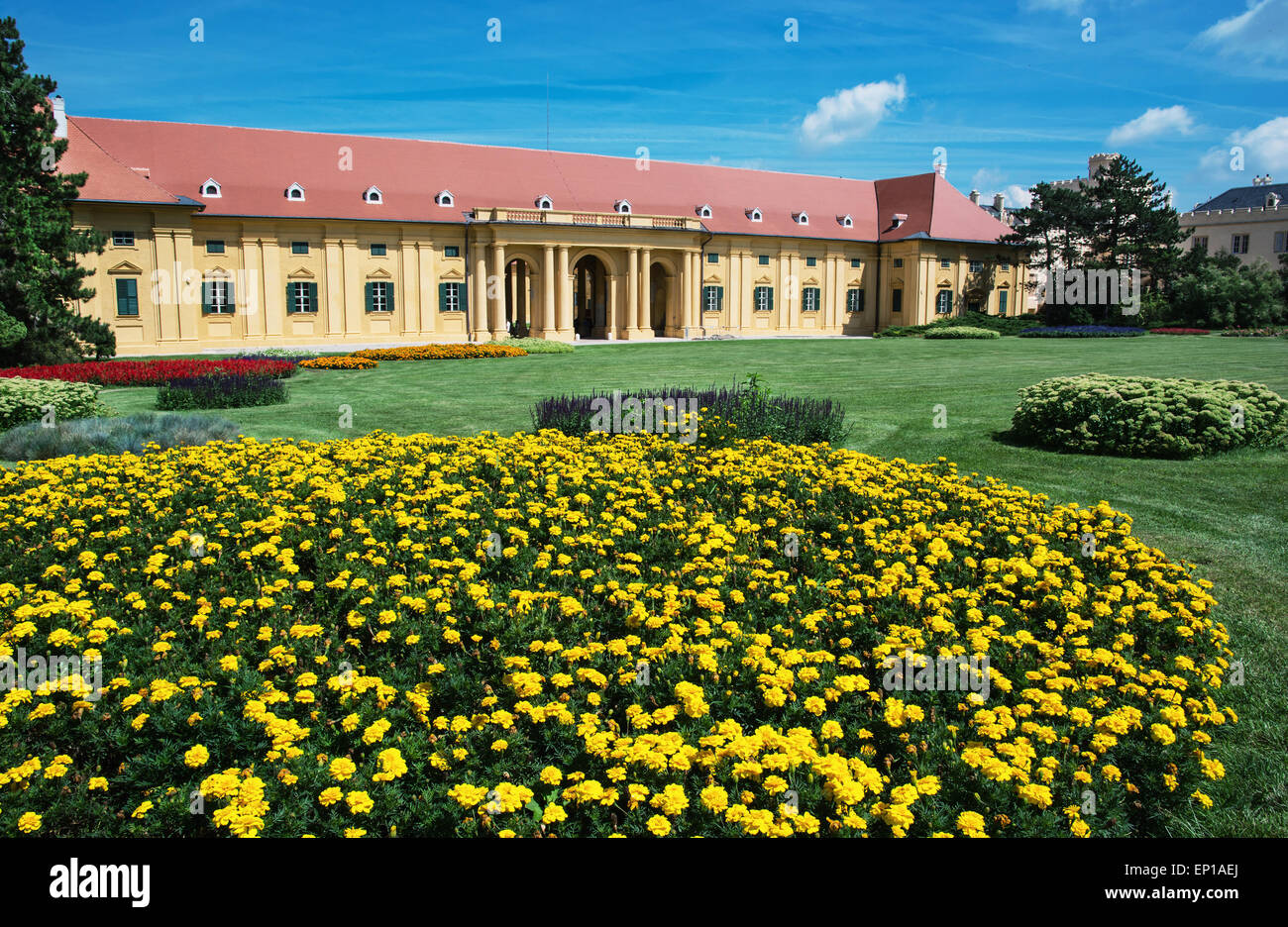 Lednice castle with beautiful seasonal gardens, Moravia, Czech republic ...