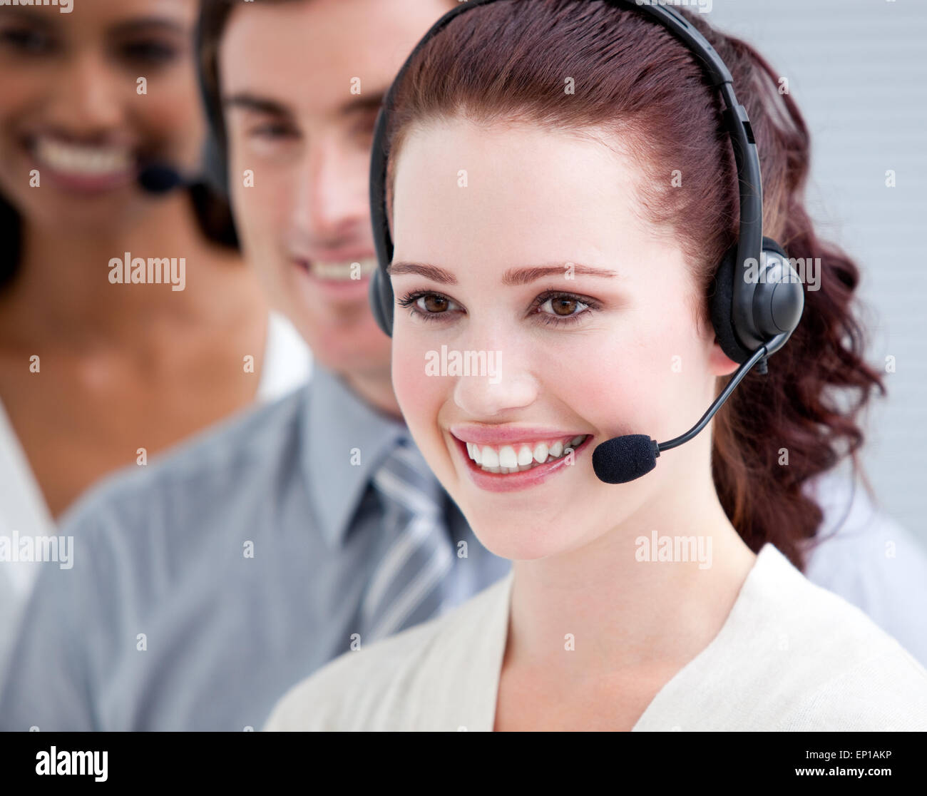 International customer service representatives standing in a line Stock ...