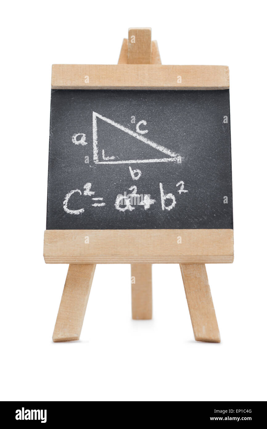 Chalkboard with a mathematical formula and a geomerical figure written ...