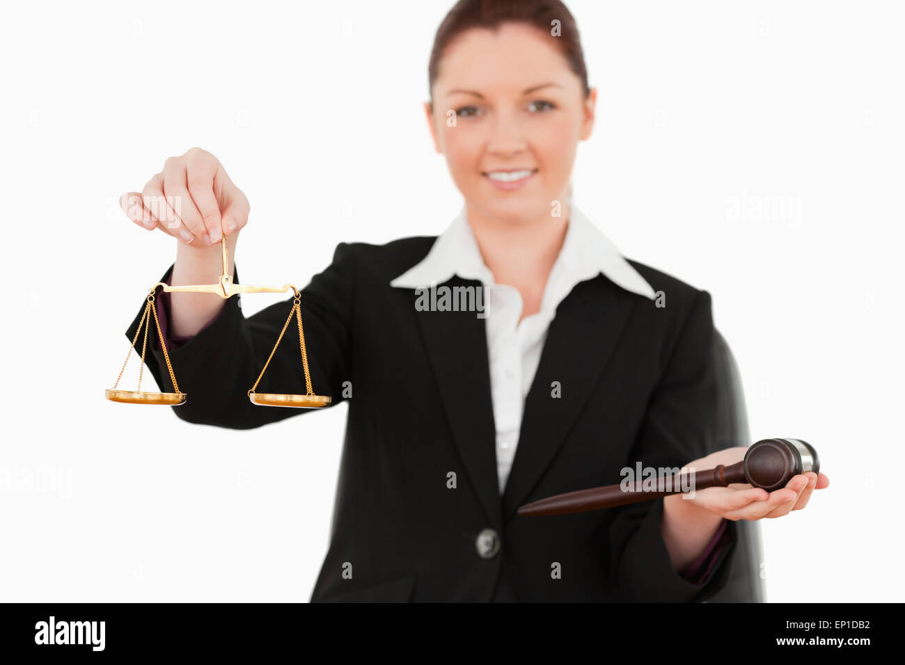 Young woman holdind the justice symbols Stock Photo - Alamy