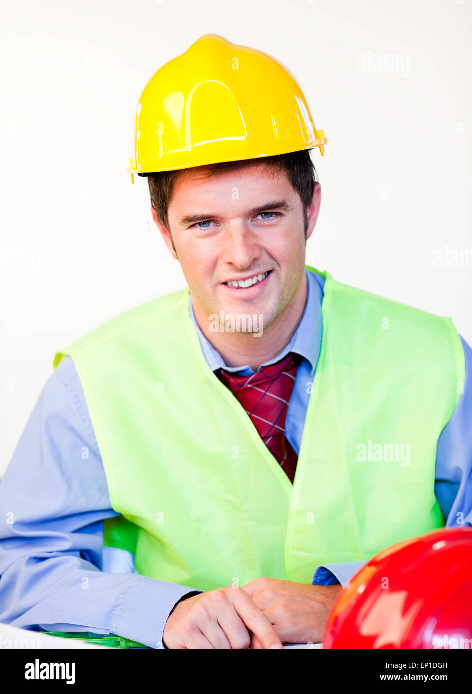 Handsome male with hard hat Stock Photo - Alamy