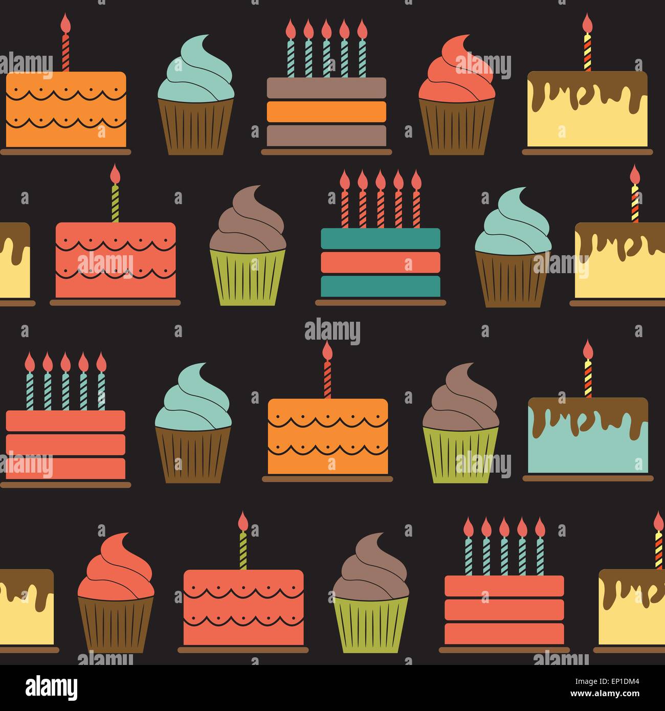 Birthday Cake Flat Seamless Pattern Background Vector Illustrati Stock ...