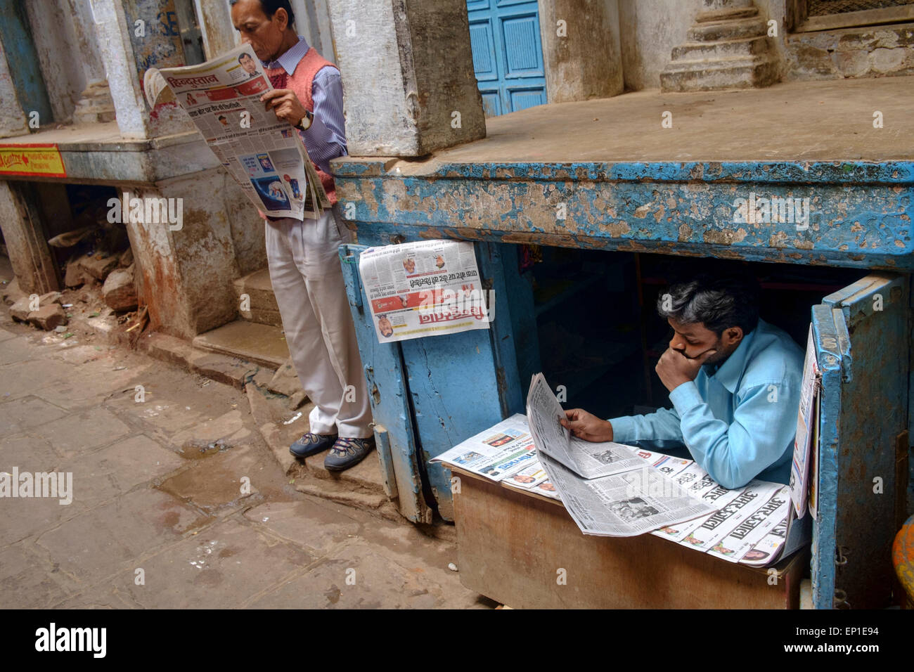 Newspaper shop on Varanasi streeet Stock Photo - Alamy