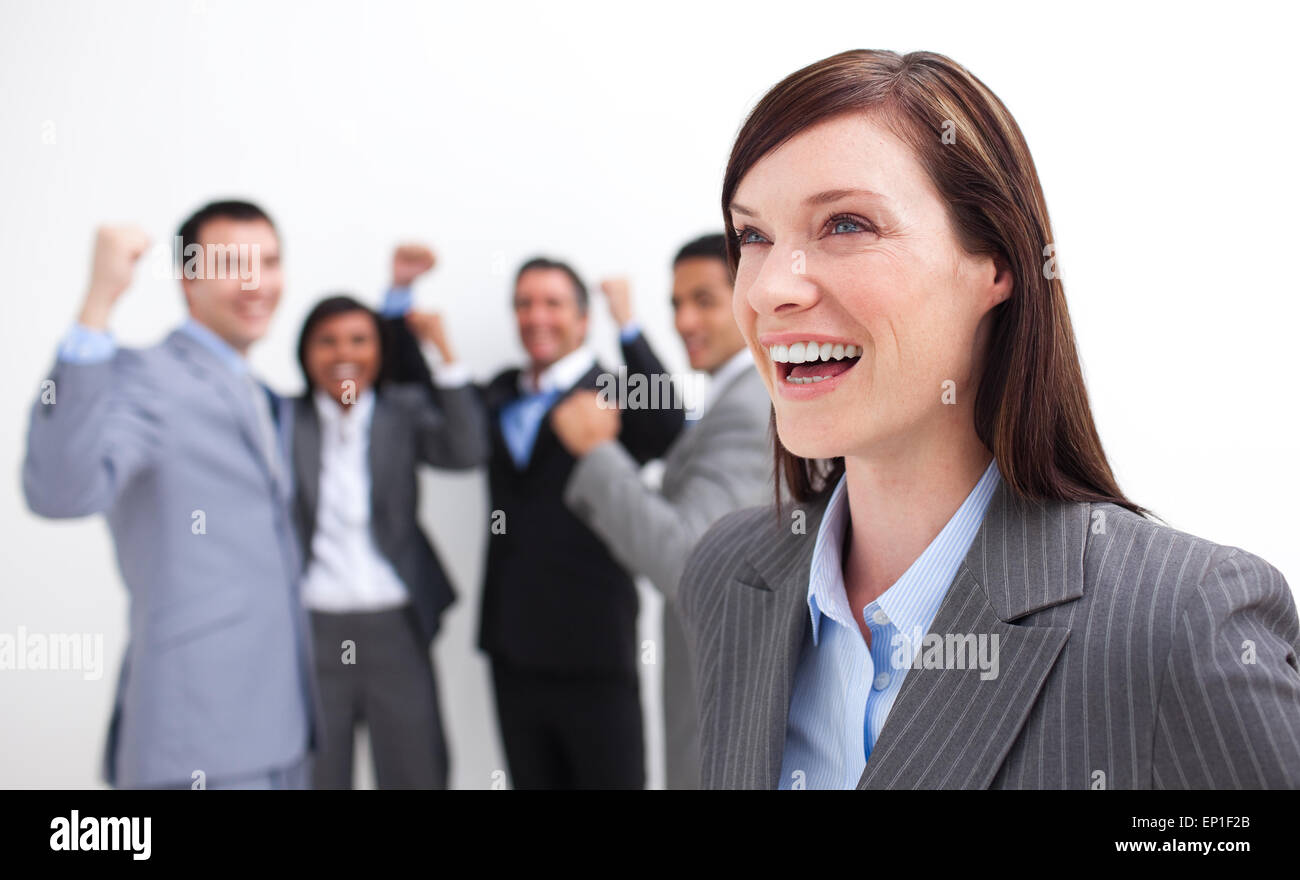 Happy Manager celebrating a success Stock Photo - Alamy