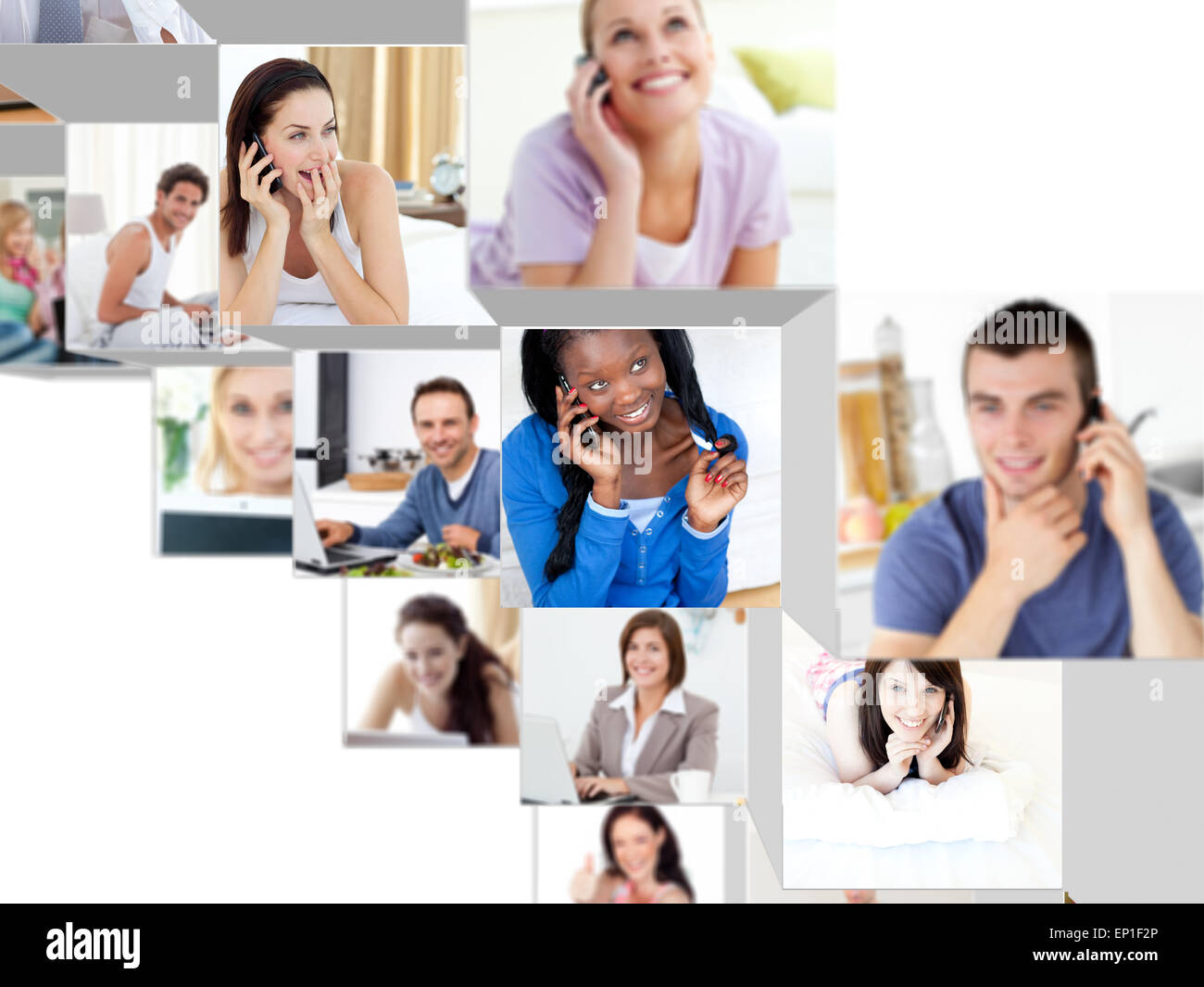 Montage of people having a phone conversation Stock Photo - Alamy