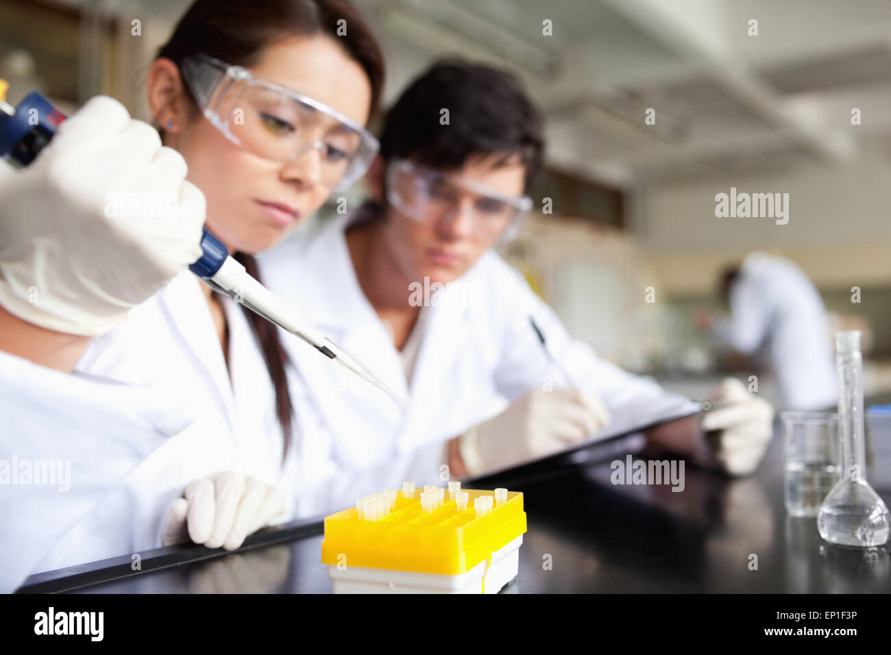 Two serious scientists making an experiment Stock Photo - Alamy