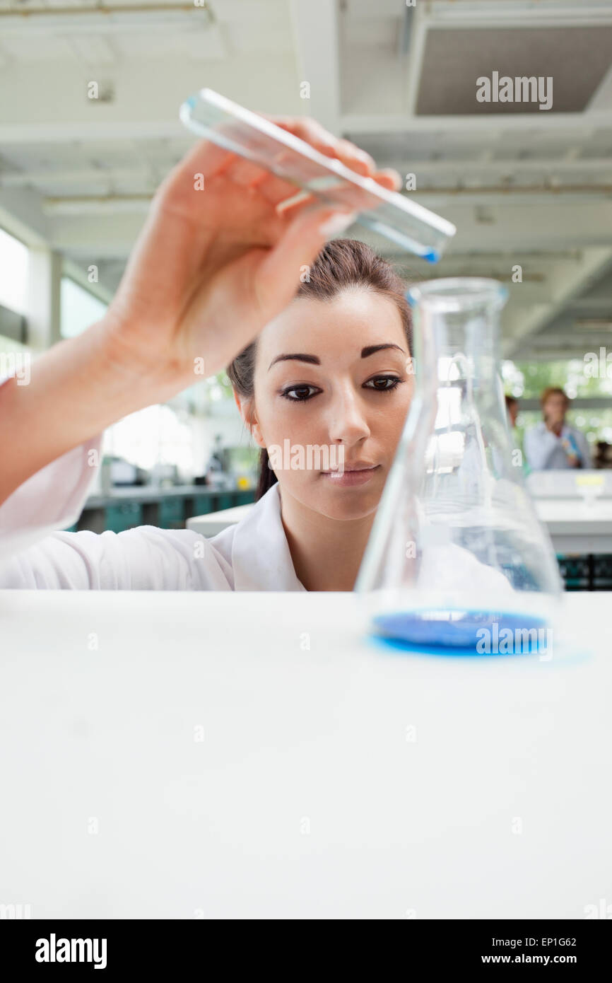 Portrait of a focused science student pouring liquid Stock Photo - Alamy