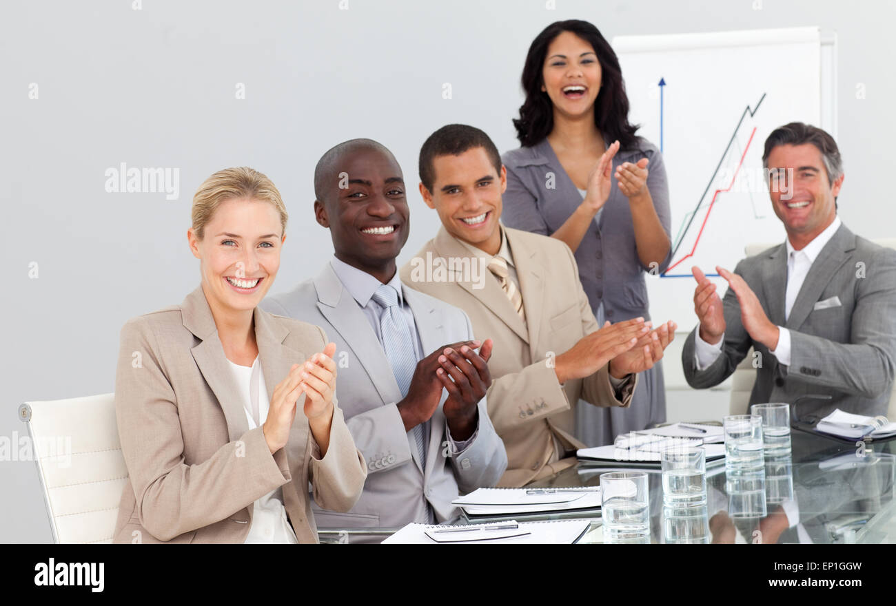 Business people clapping at a presentation Stock Photo - Alamy