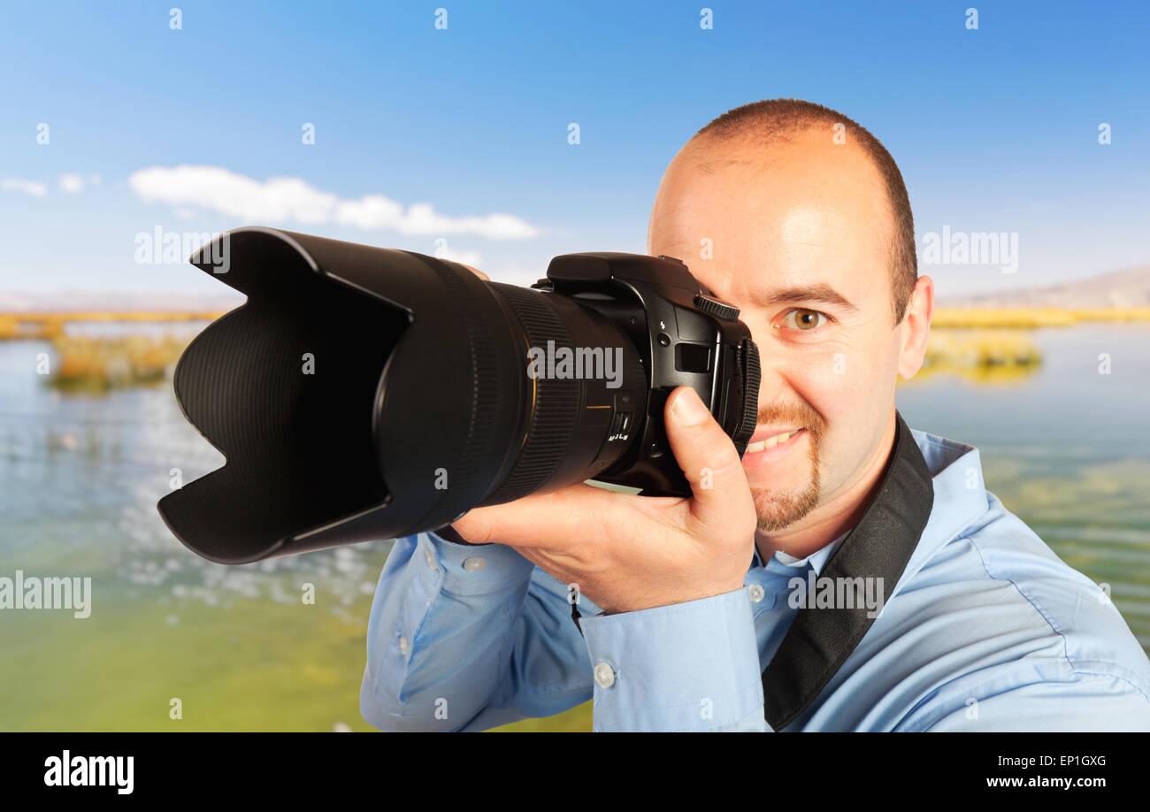 portrait of photographer and landscape background Stock Photo - Alamy