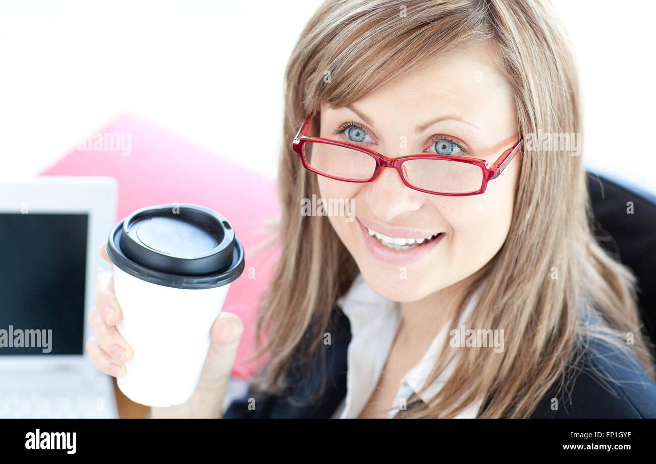 Woman drinking cup cappuccino glasses hi-res stock photography and ...