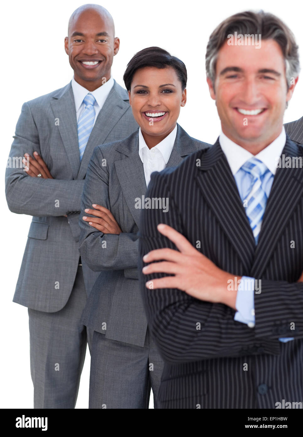 Portrait of enthusiastic business team against a white background Stock ...