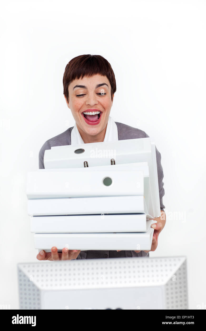 Woman with work piled up at desk hi-res stock photography and images ...
