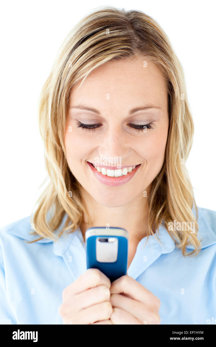Cute girl sending text message hi-res stock photography and images - Alamy