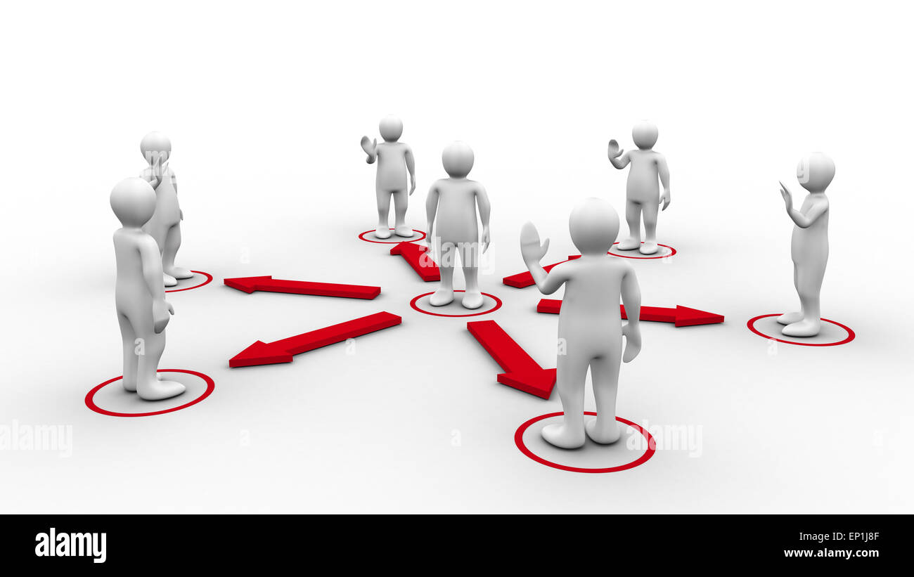 White 3d-man requesting connection with surrounding 3d-men greet Stock ...