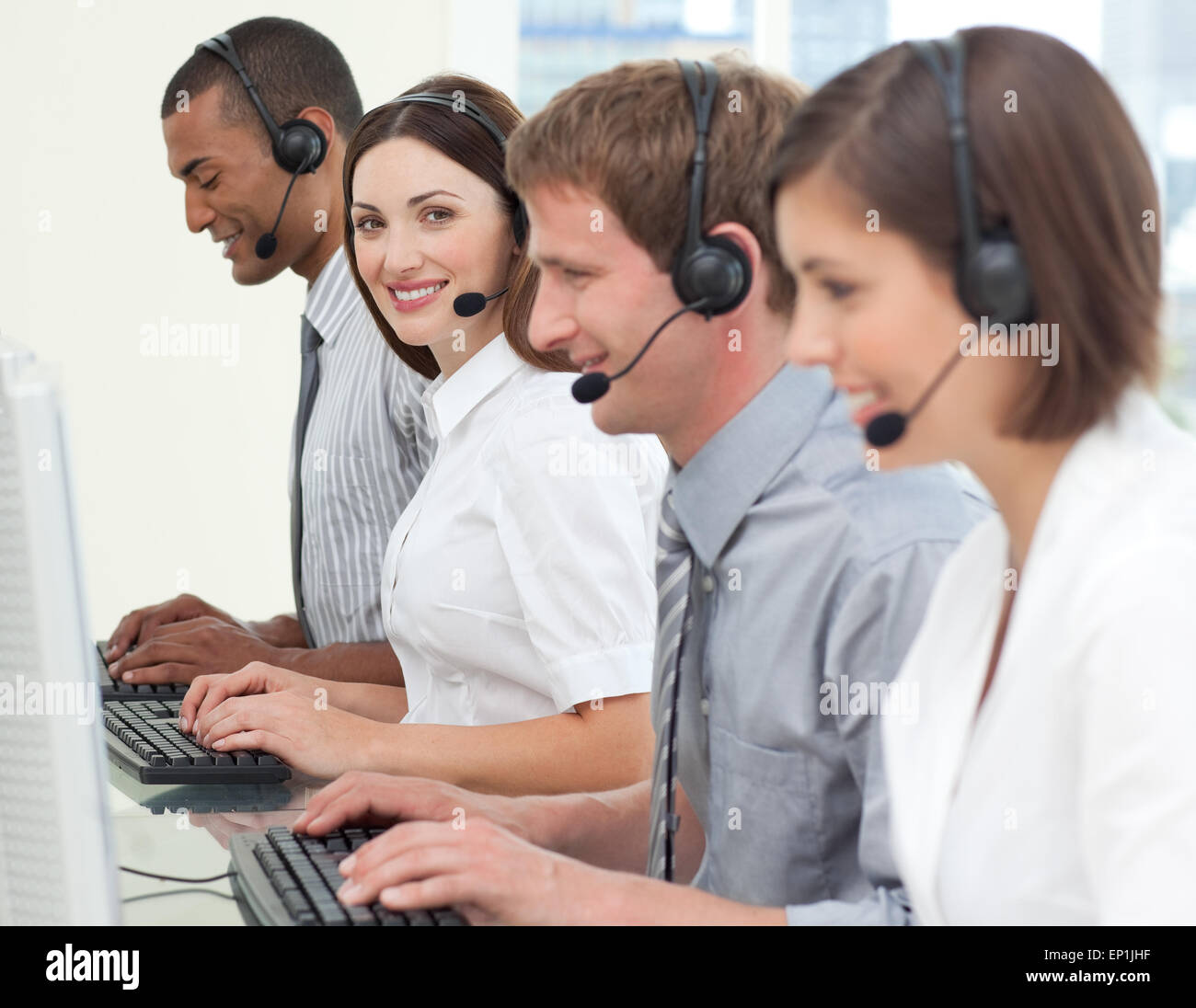 Business people with headset on Stock Photo - Alamy