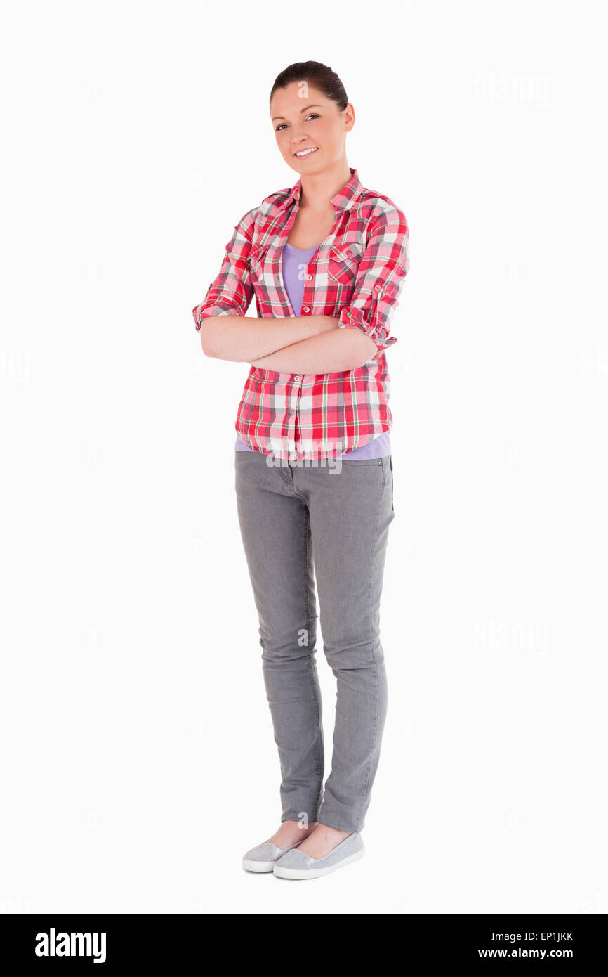 Attractive female posing while standing Stock Photo - Alamy