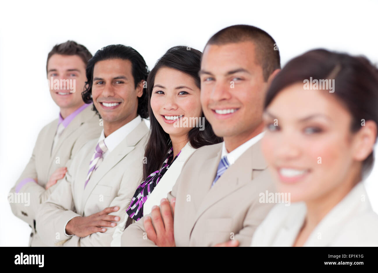 Presentation of a business team lining up against a white background ...