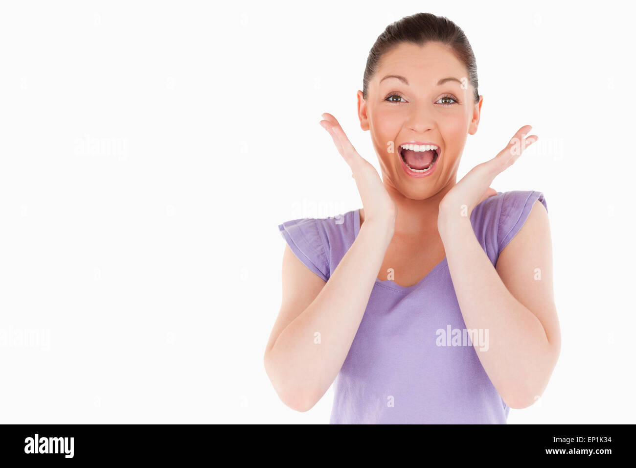Beautiful woman standing purple Cut Out Stock Images & Pictures - Alamy