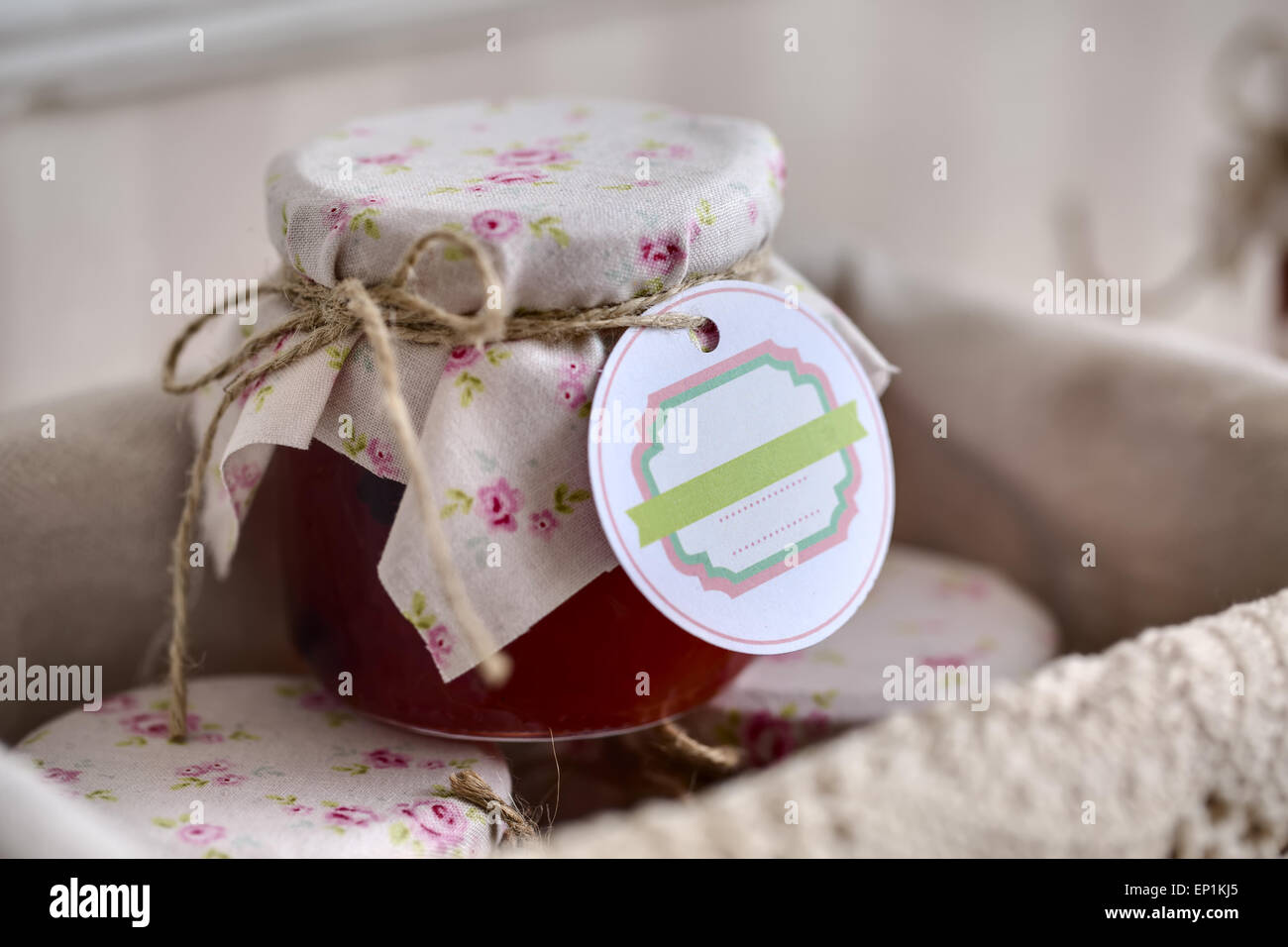 Close up of a jar jam with empty tag Stock Photo - Alamy