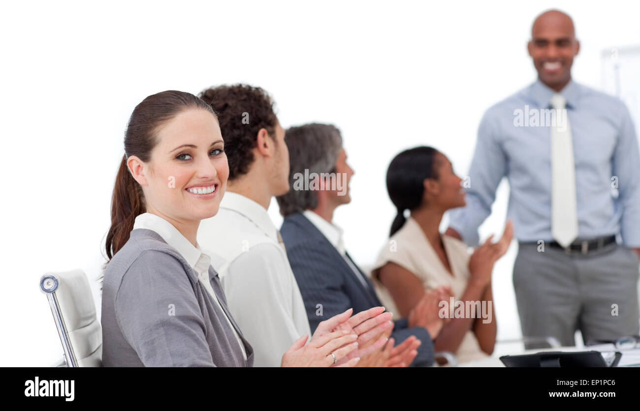 Positive business people clapping a good presentation Stock Photo - Alamy
